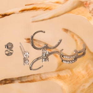 Dainty Everyday Earring Set • Stackable Huggie Hoops and CZ Stud ...