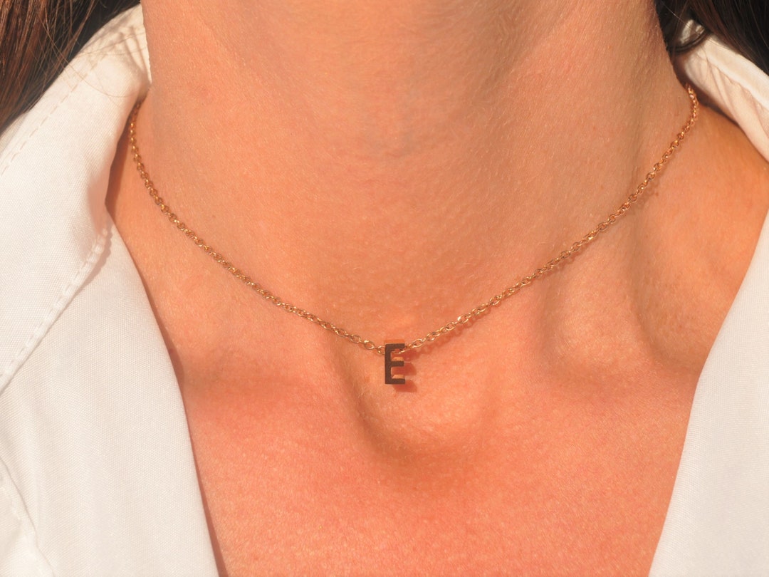 18K Gold Initial Choker, WATERPROOF Letter Choker, Name Letter Choker ...