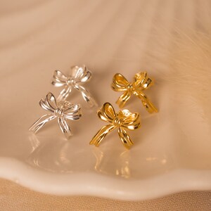 Bow Earrings • Trendy Bowknot Stud Earrings in 18K Gold Sterling Silver by Kateryna's Jewelry ...