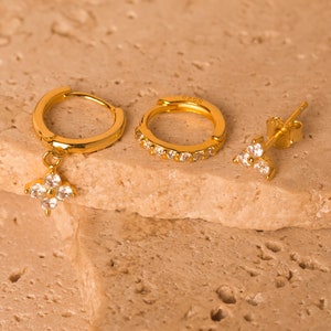 Clover Flower Earrings Set • Huggie Hoops and Studs Earring Gift Set in ...