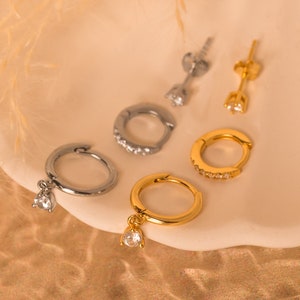 Dainty Everyday Earring Set • Stackable Huggie Hoops and CZ Stud ...