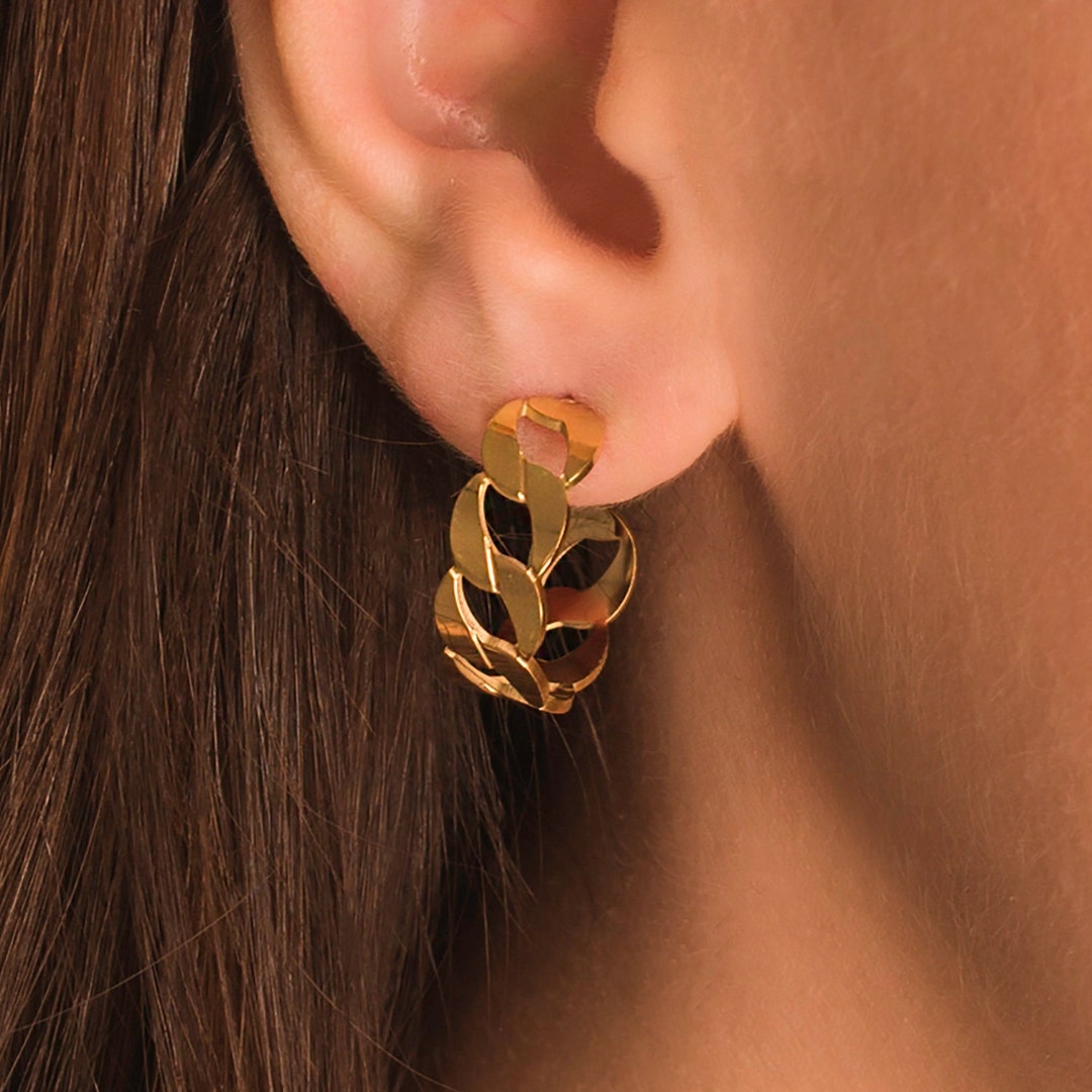 Curb Hoop Earrings • Modern Curb Chain Hoop Studs in Stainless Steel by ...