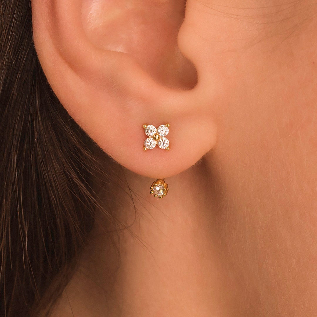 Clover Flower Front Back Earrings • Ear Jacket in 18K Gold Sterling ...