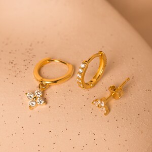 Clover Flower Earrings Set • Huggie Hoops and Studs Earring Gift Set in ...