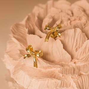 Bow Earrings • Trendy Bowknot Stud Earrings in 18K Gold Sterling Silver by Kateryna's Jewelry ...