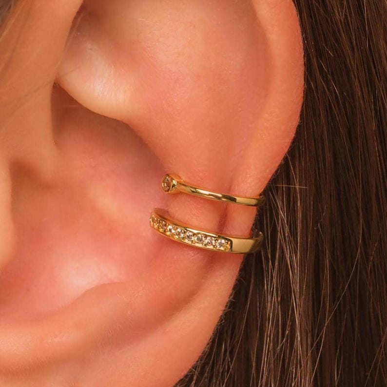 Dainty Everyday Pave CZ Conch Ear Cuff Earring • 18K Gold Plated ...