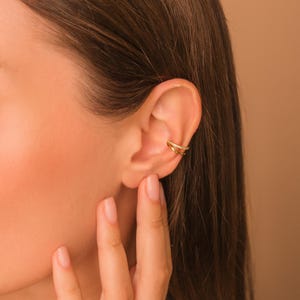 Dainty Double Pave Ear Cuff • No Piercing Needed • 18K Gold Plated ...