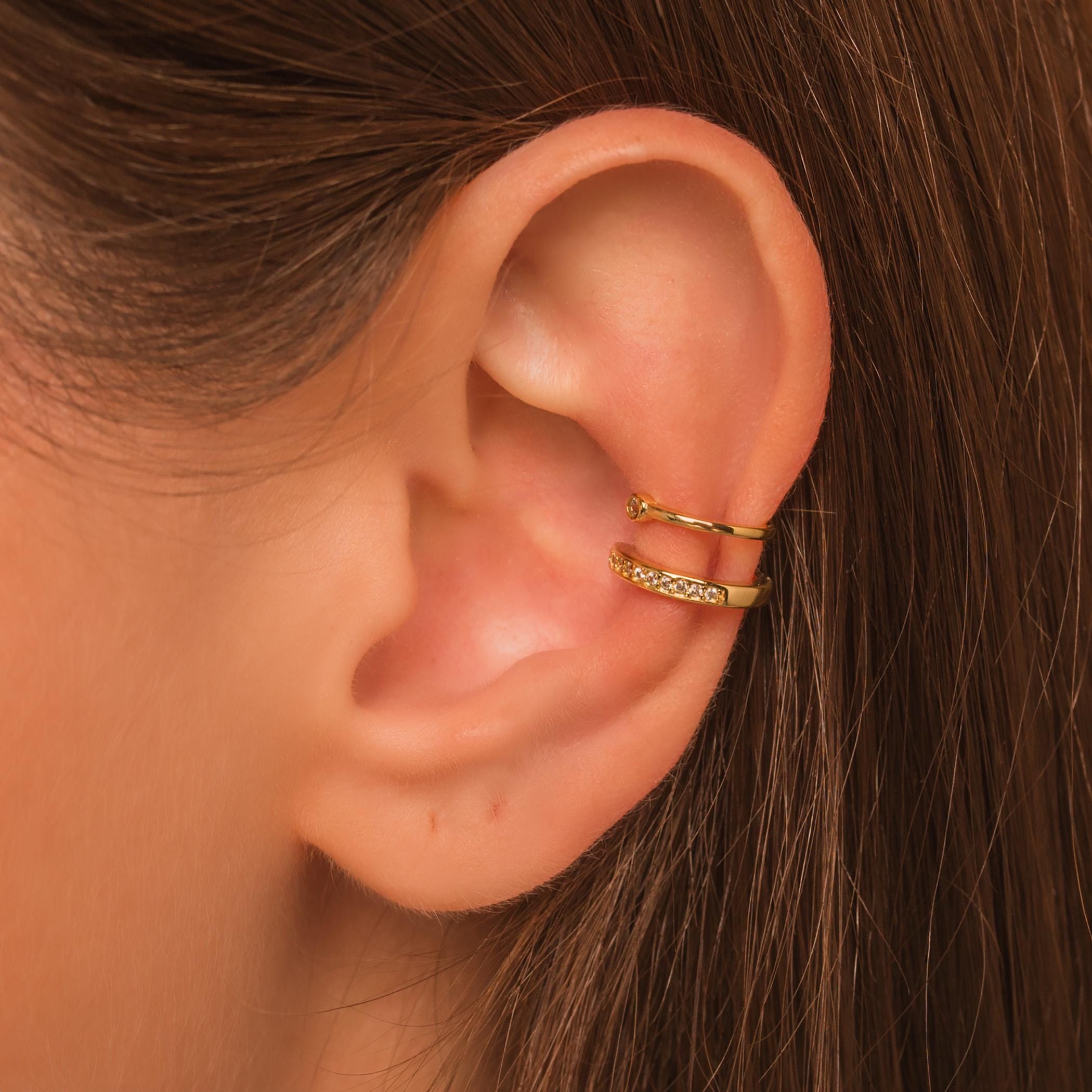 Dainty Everyday Pave CZ Conch Ear Cuff Earring • 18K Gold Plated ...