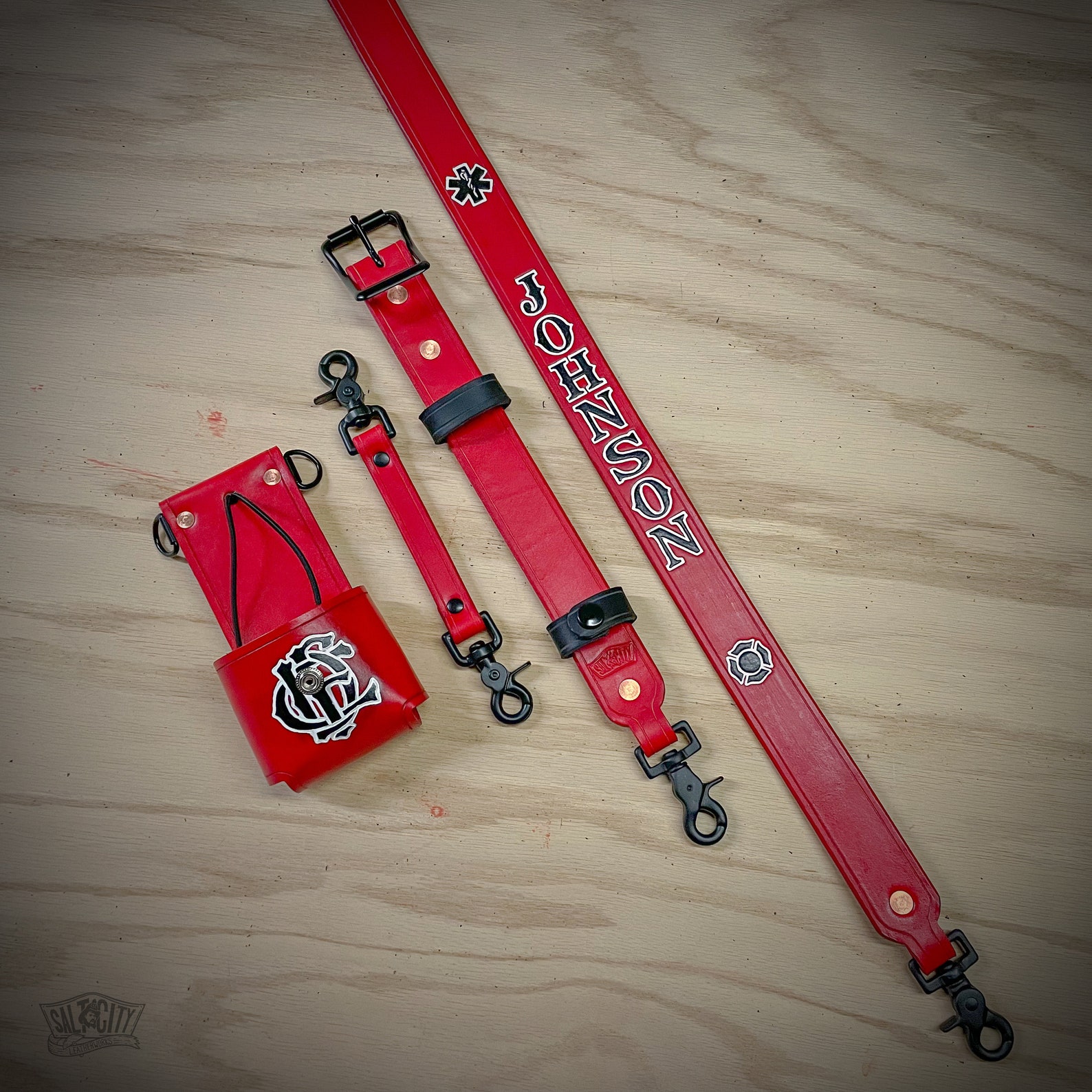 Firefighter / EMS Radio Strap Red Leather - Etsy