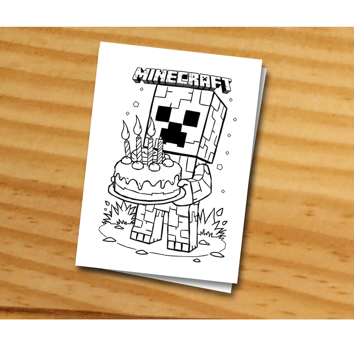 Coloring Minecraft Card, Minecraft Birthday Card, Printable Birthday ...