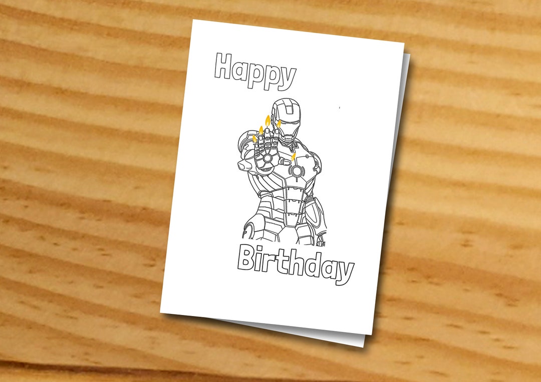 Iron Man Coloring Birthday Card, Ironman Birthday Card Digital Iron Man ...