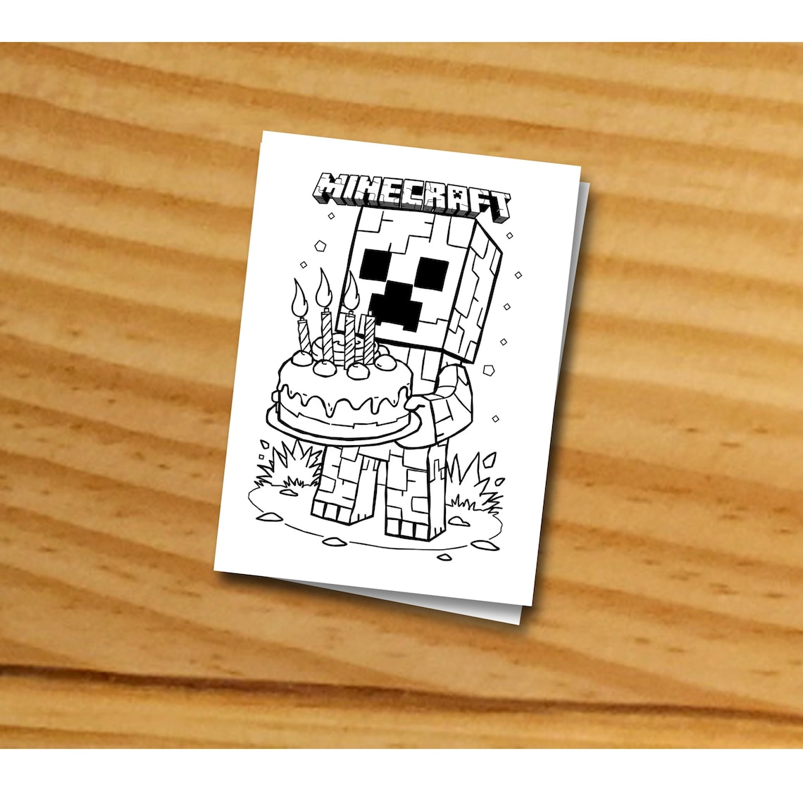 Coloring Minecraft Card, Minecraft Birthday Card, Printable Birthday ...