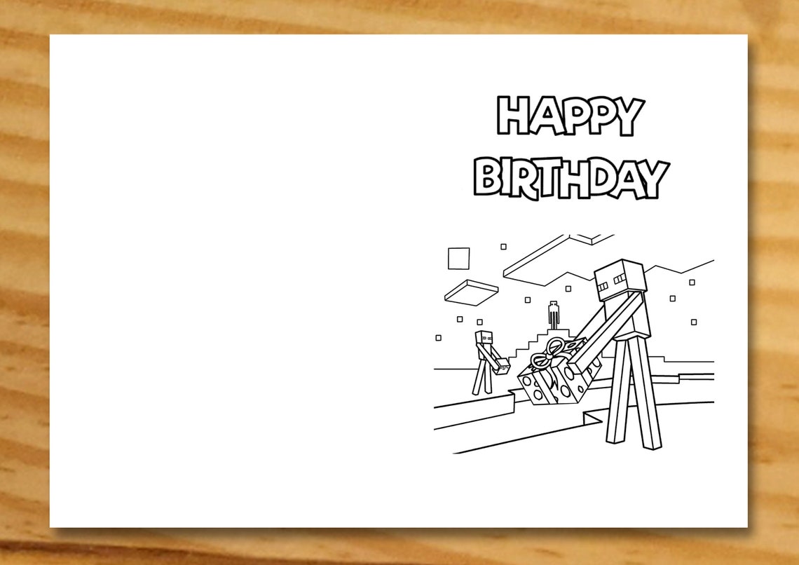 Minecraft Birthday Card - Printable Minecraft Coloring Boy's Birthday ...