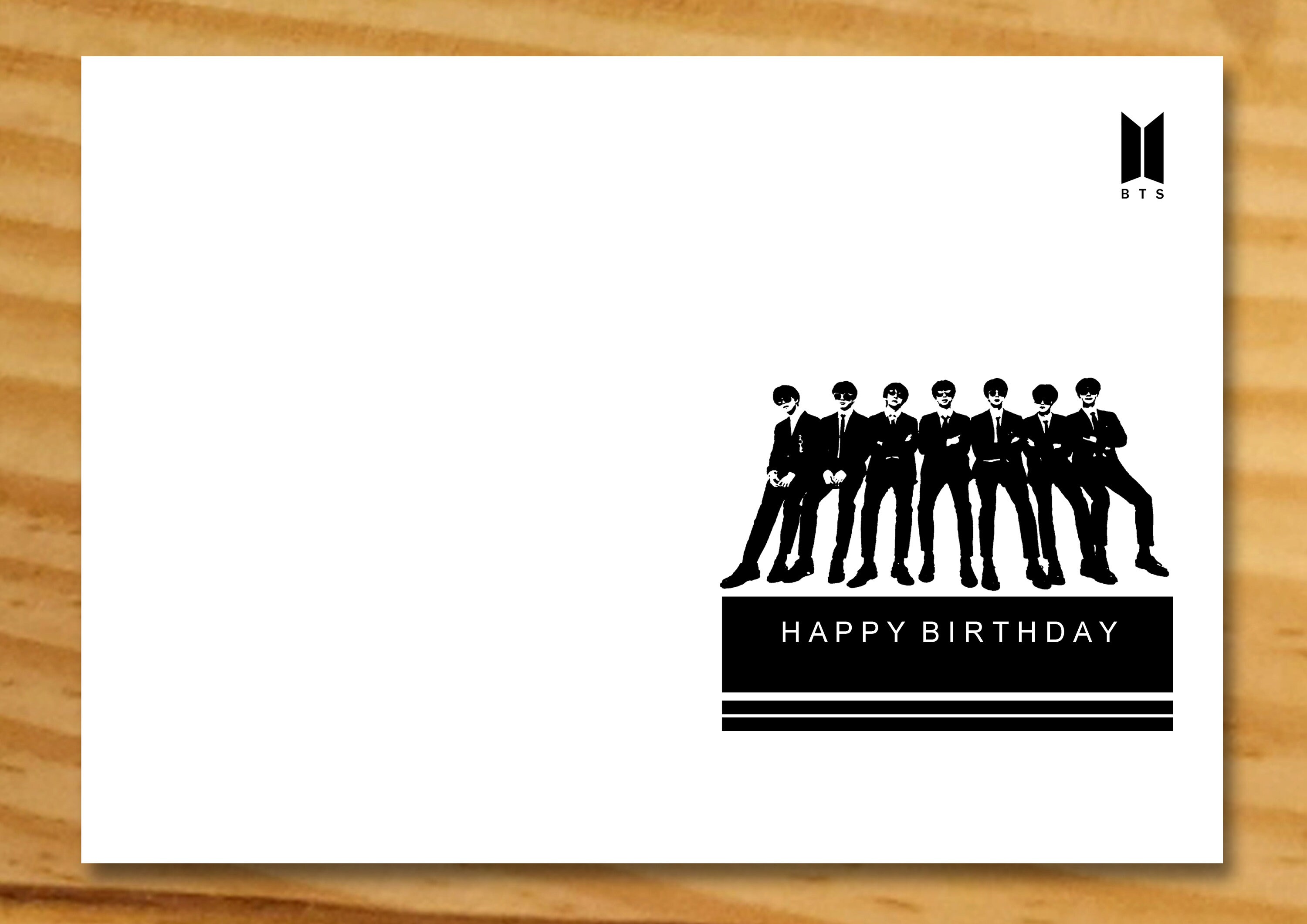 BTS Card, BTS Birthday Card, Black and White Bts Card, Simple BTS Card ...
