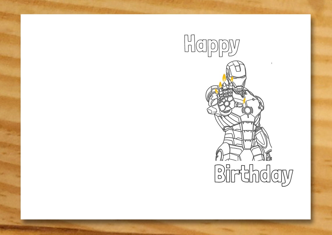 Iron Man Coloring Birthday Card, Ironman Birthday Card Digital Iron Man ...