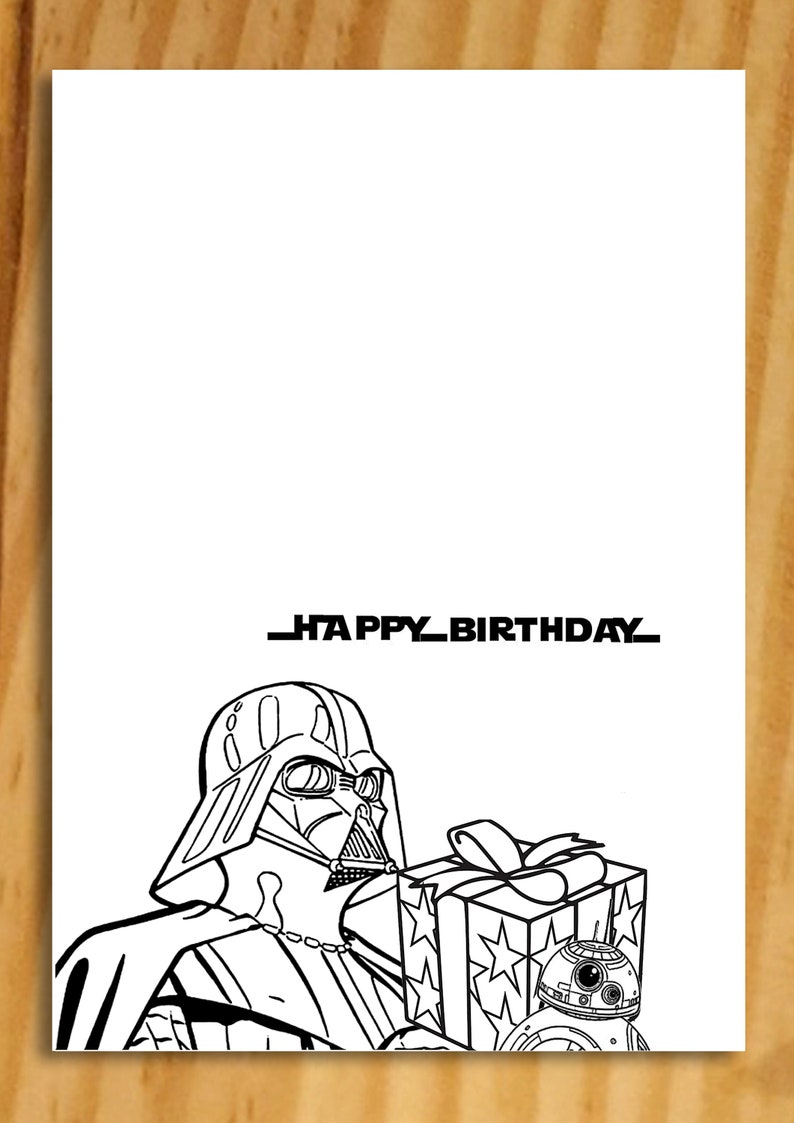 Star Wars Birthday Card, Star Wars Colouring Card, Darth Vader Birthday ...