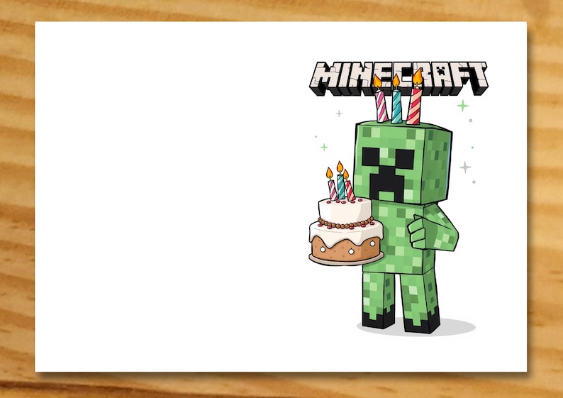 Minecraft Card, Creeper Greeting Card, Creeper Birthday Card,minecraft ...