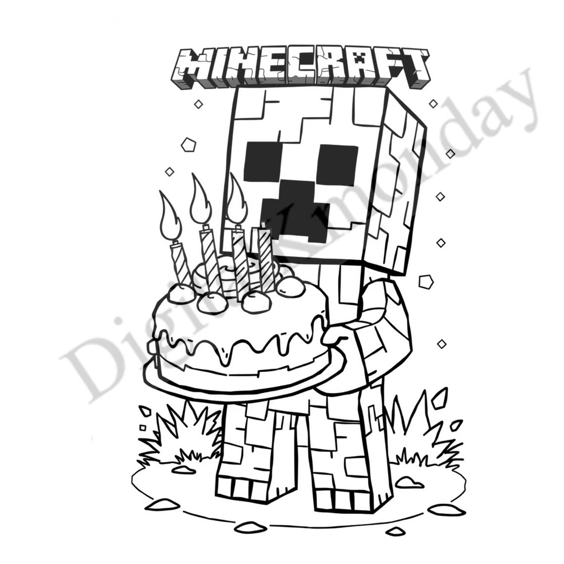 Coloring Minecraft Card, Minecraft Birthday Card, Printable Birthday ...