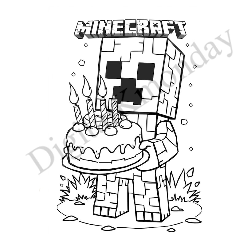 Coloring Minecraft Card, Minecraft Birthday Card, Printable Birthday ...