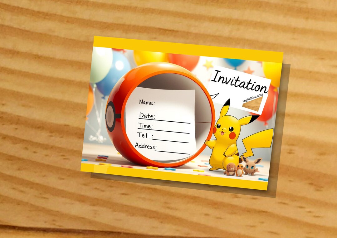 Pokemon Invitation Cards, Pikachu Birthday Invitation Card, Printable ...