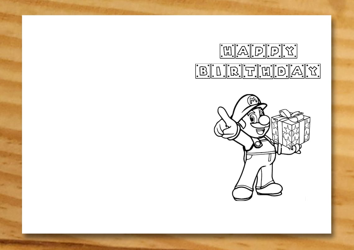 Super Mario Card, Super Mario Birthday Card, Super Mario Coloring Card ...