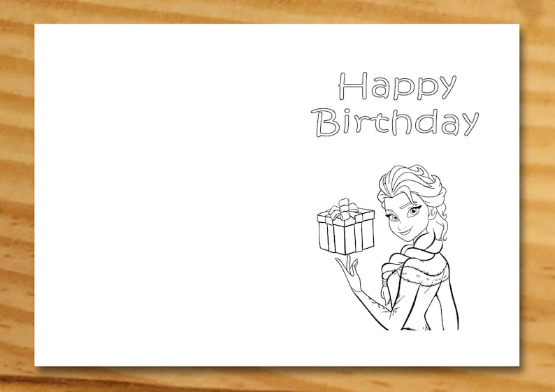 Frozen Birthday Card, Happy Birthday Card, Coloring Elsa Greeting Card ...
