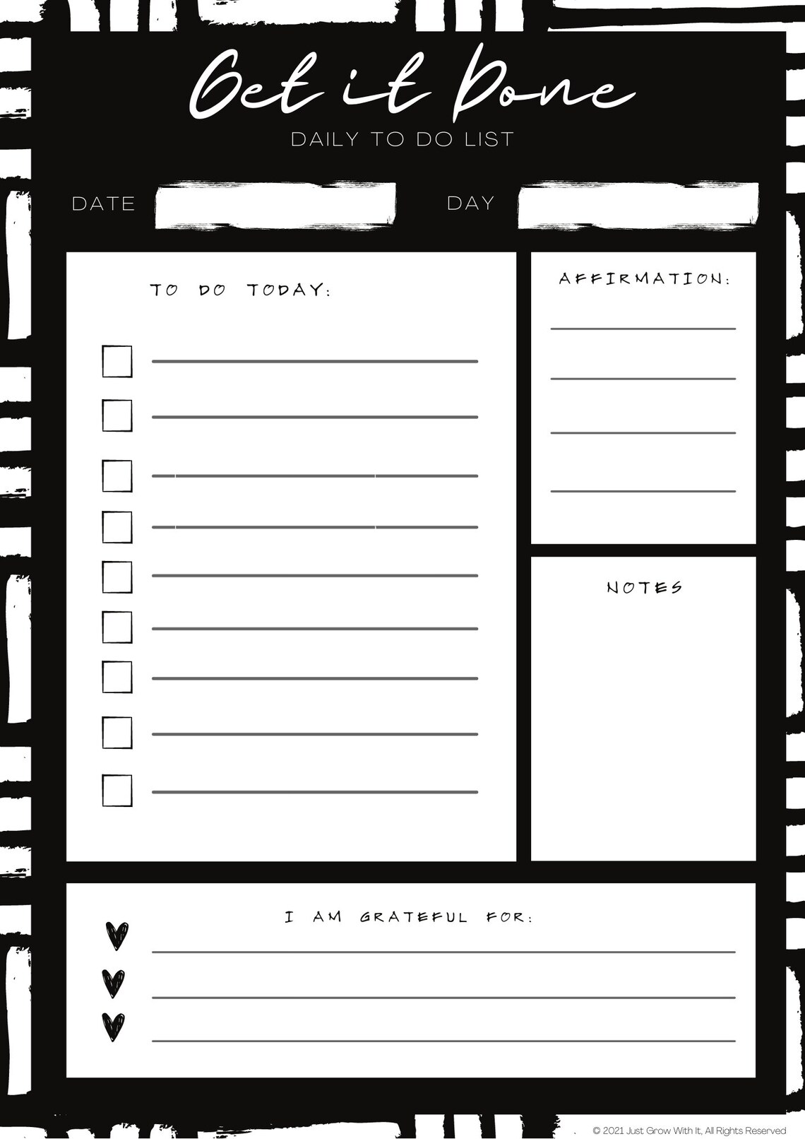 Daily Journal to Do List and Gratitude List Printable PDF - Black ...