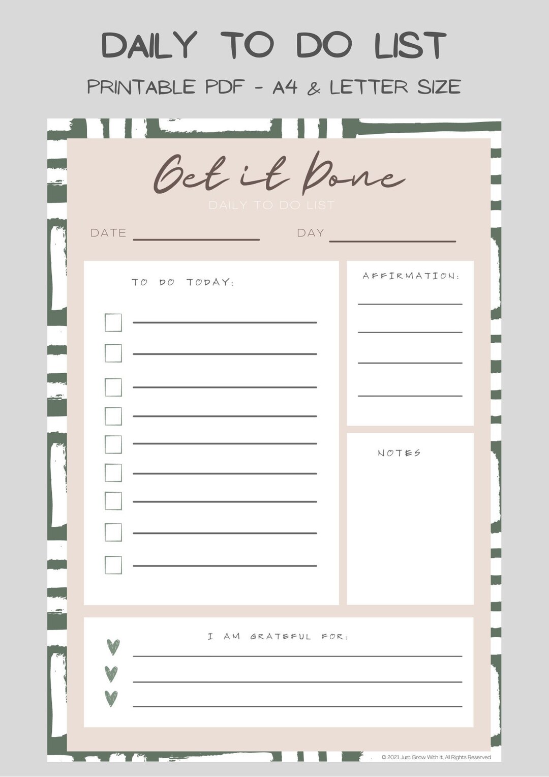 Daily Planner to Do List Digital Printable Template PDF / Neutral ...