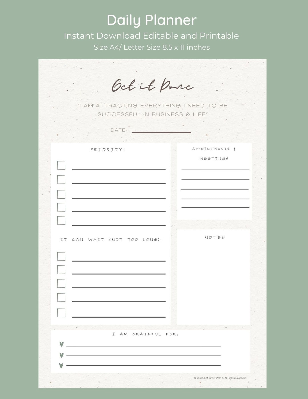 Daily Planner to Do List Digital Printable Template PDF / Neutral ...