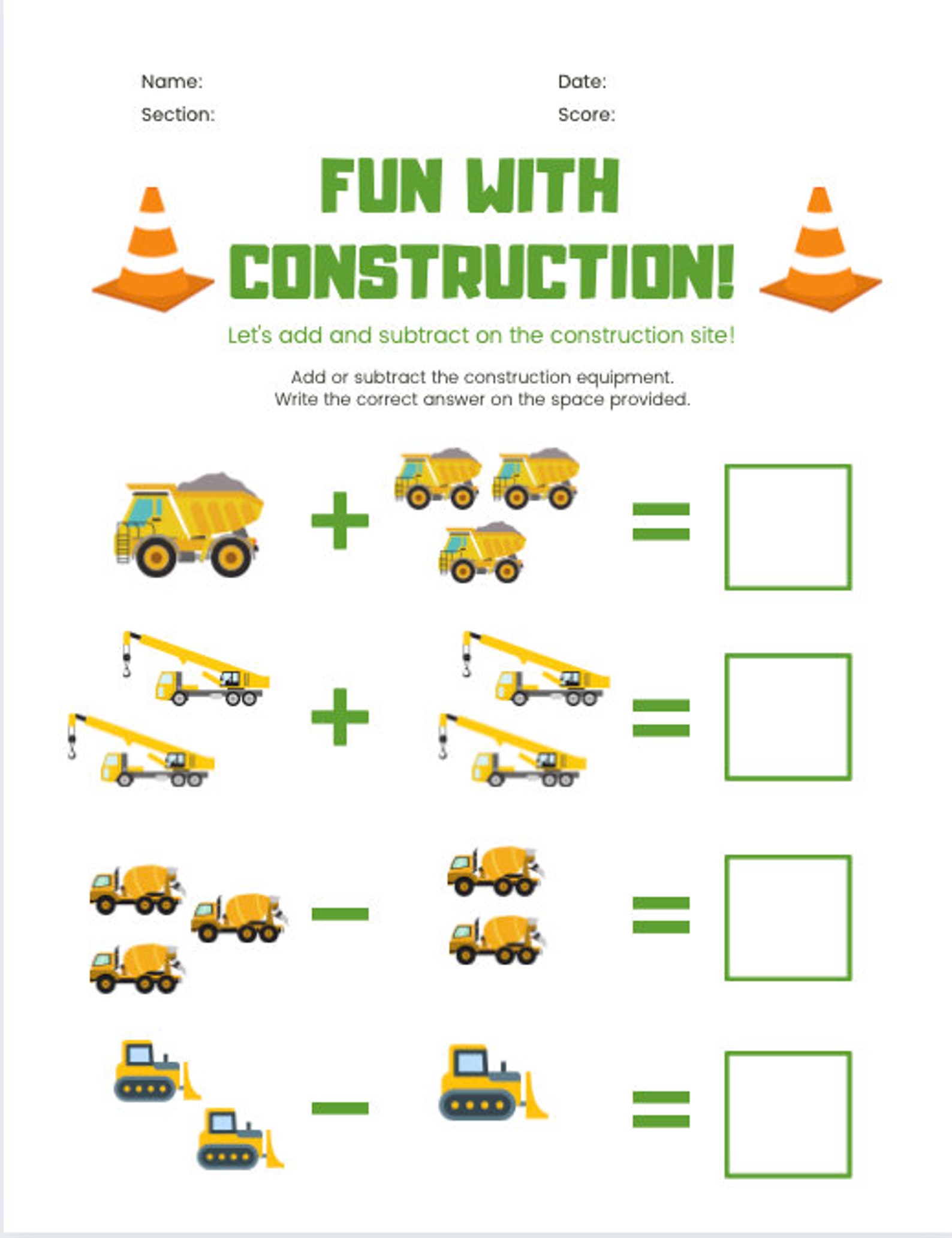 Construction Site Math 10 Pages Digital Download pre-k | Etsy