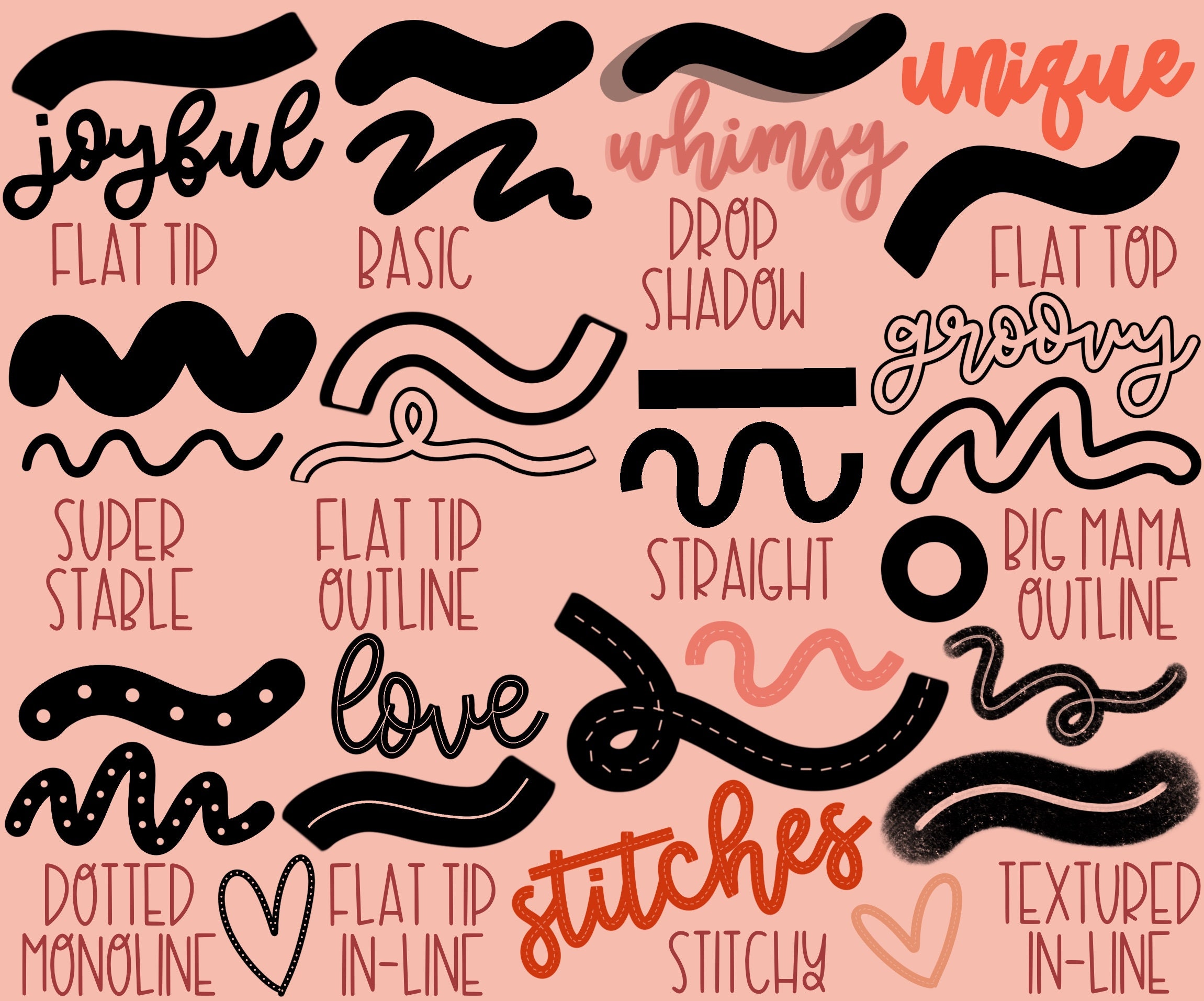 74 Procreate Brushes, Lettering Brushes, Glitter in Procreate, Monoline ...