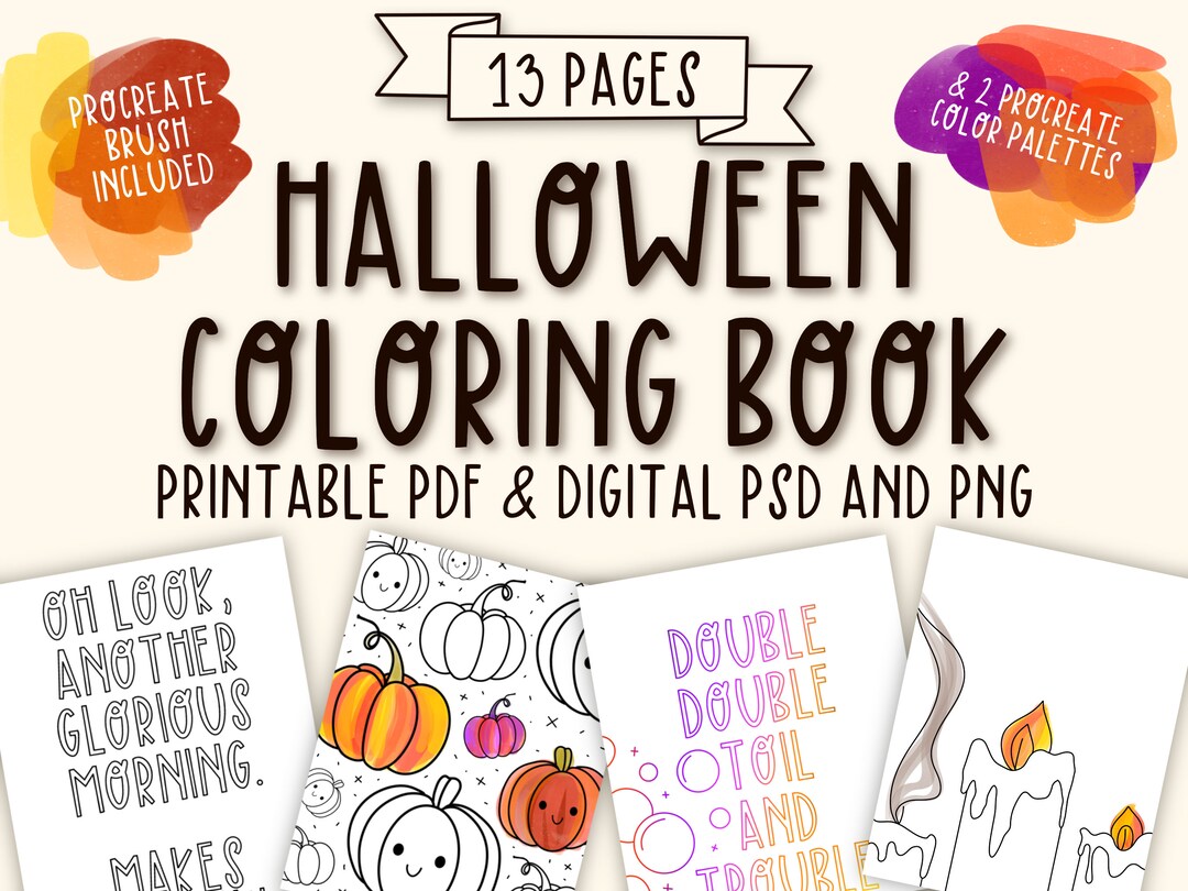 Halloween Coloring Book Coloring Pages Fall Themed L - Etsy