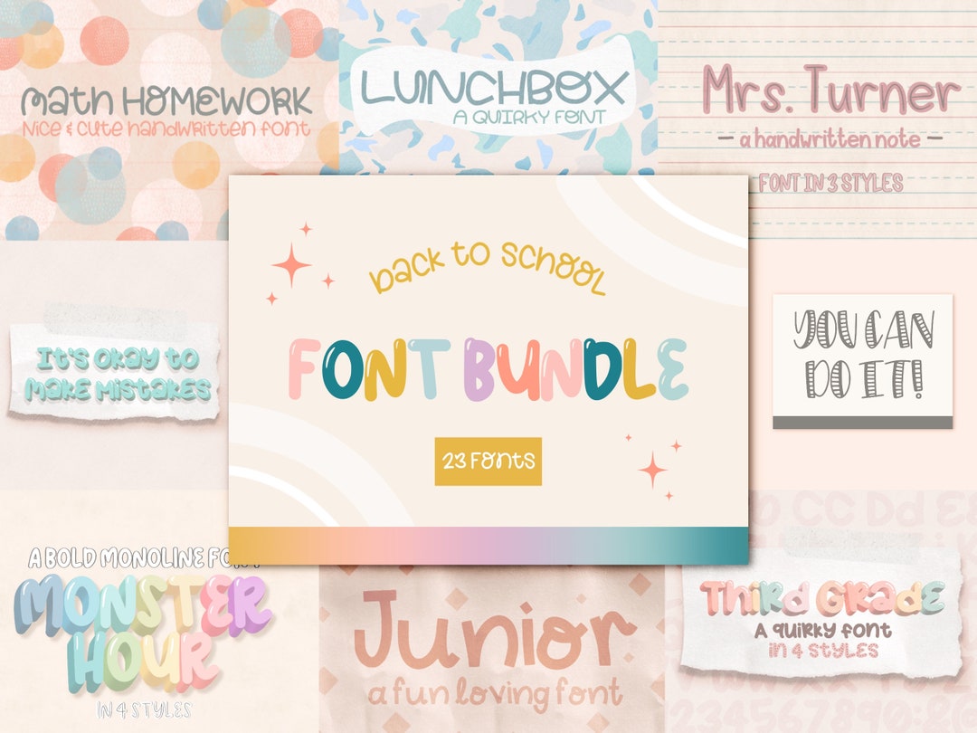 Back to School Font Bundle for Note-taking, Planners, Worksheet Designs ...