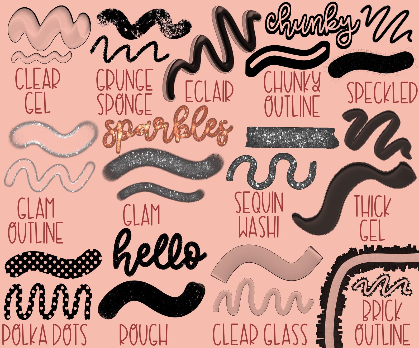 74 Procreate Brushes, Lettering Brushes, Glitter in Procreate, Monoline ...