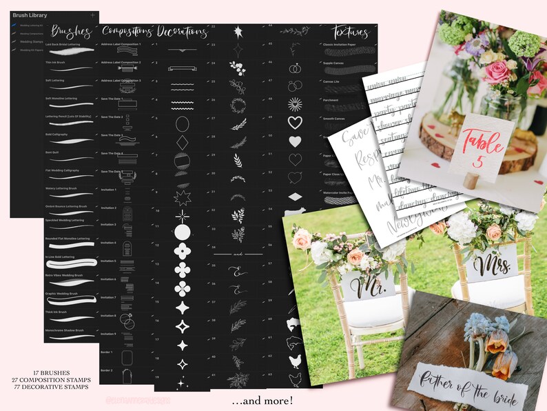 Procreate Wedding Lettering Brush Set: Calligraphy & Decor Stamps - Etsy