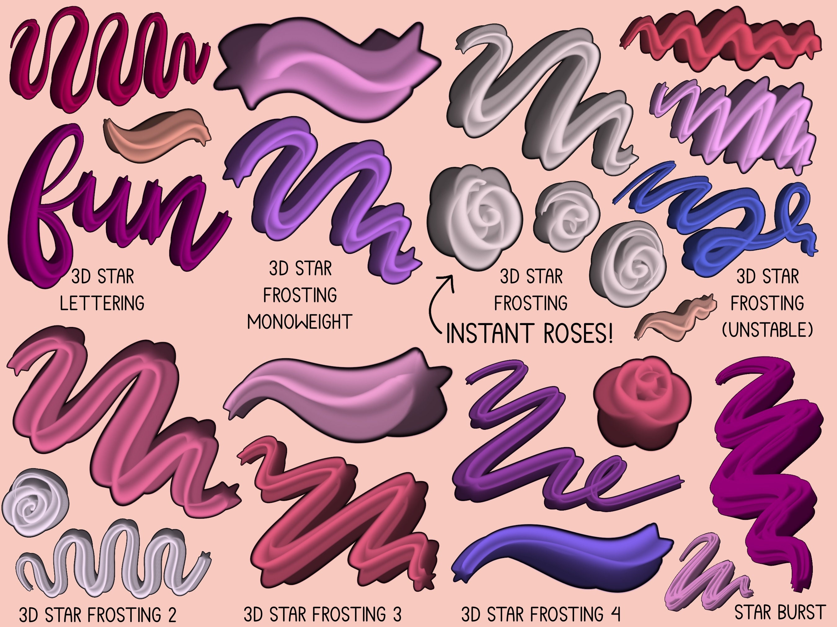 35 Procreate Brushes 3D Procreate Brush Star Frosting Brush - Etsy