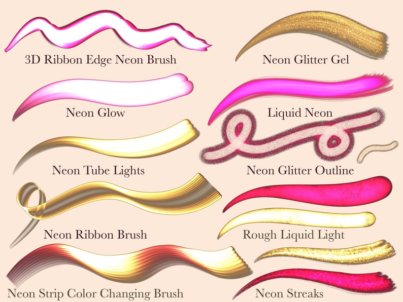 31 Glitter & Neon Procreate Brushes Metallic Procreate Brush - Etsy