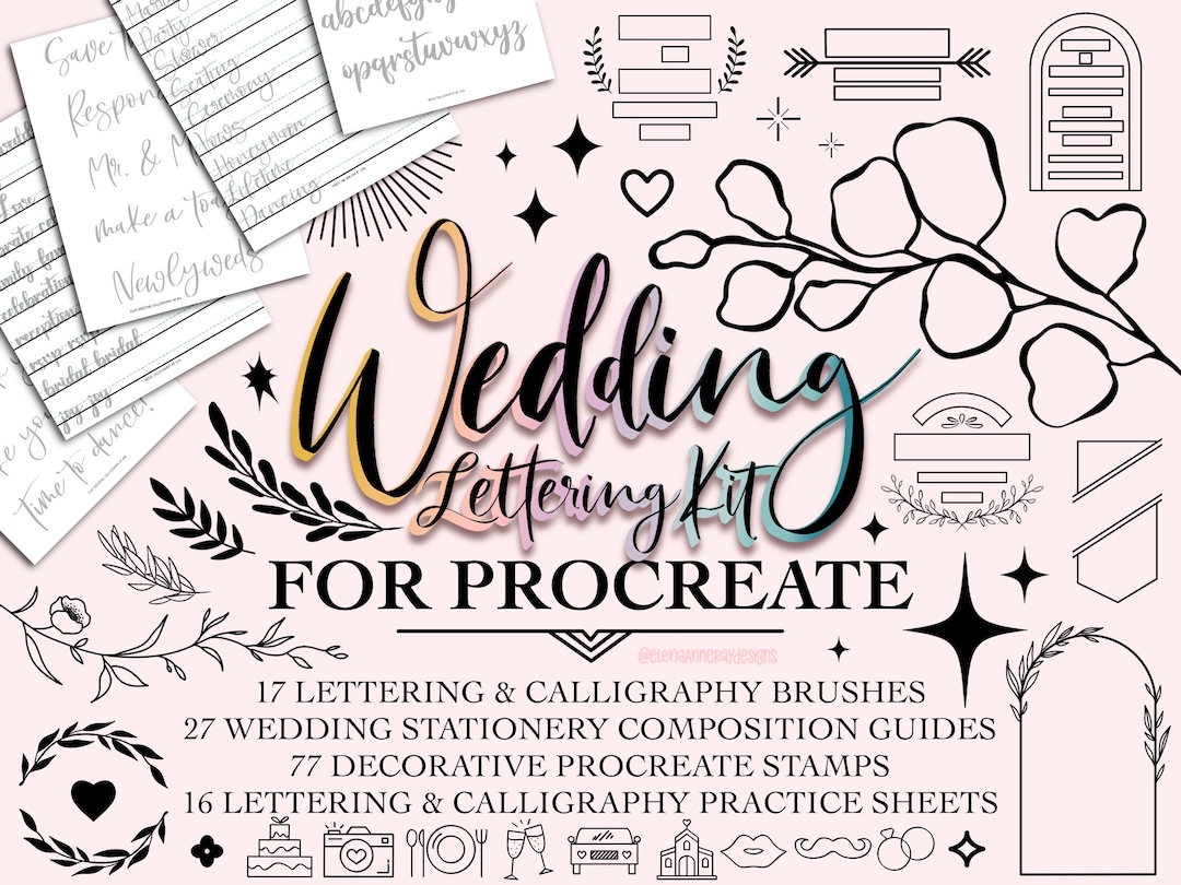 Procreate Wedding Lettering Brush Set: Calligraphy & Decor Stamps - Etsy