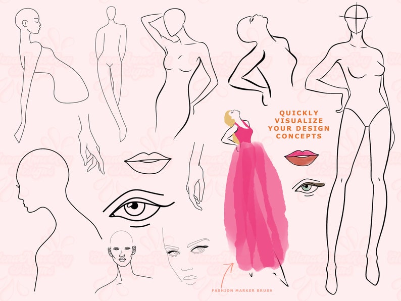Fashion Design Procreate Brushes and Stamps - Dress Design, Figure ...