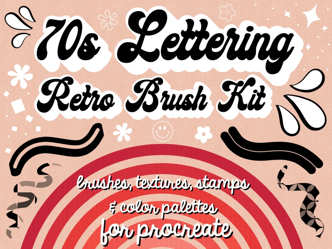 Retro Lettering Set | 70s Lettering | Retro Stamps | Vintage Color ...