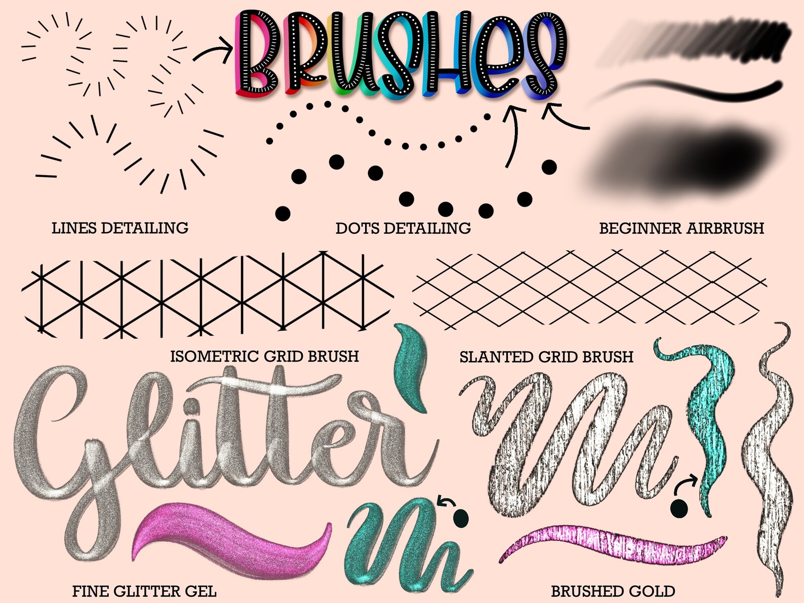103 Procreate Lettering Brushes, Procreate Beginner Kit, Glitter Brush ...