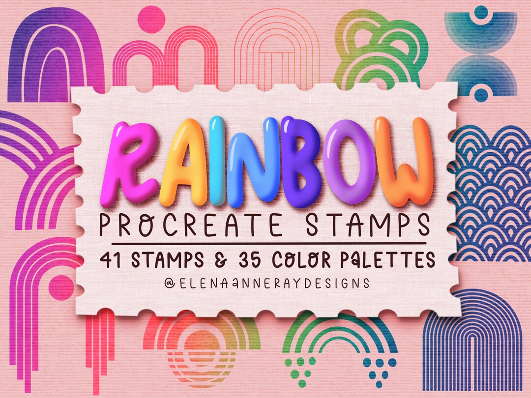 Rainbow Procreate Stamps and Color Palette Bundle for Digital Art on ...