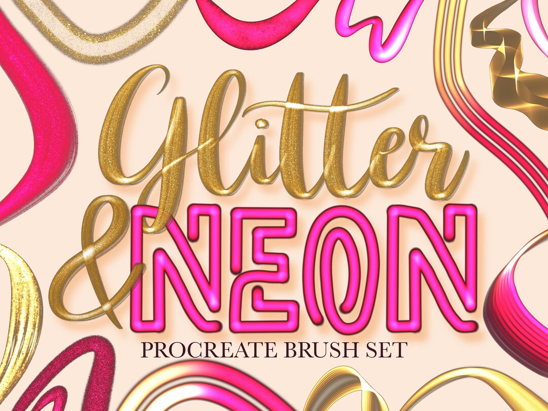31 Glitter & Neon Procreate Brushes | Metallic Procreate Brush | Neon ...