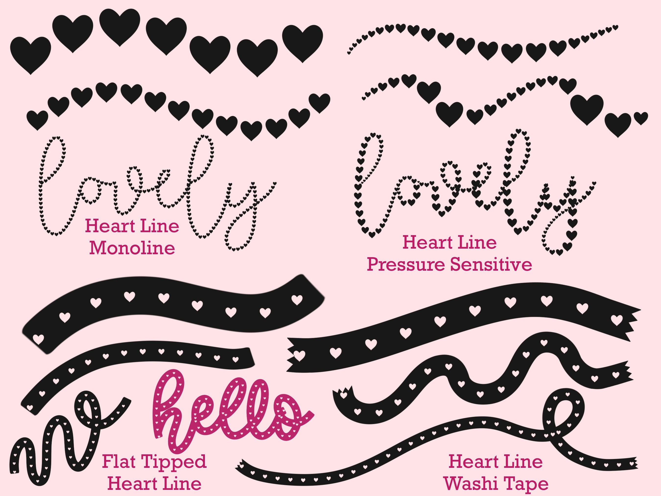 Valentine Procreate Brush Set, Heart Line Lettering Kit (digital ...