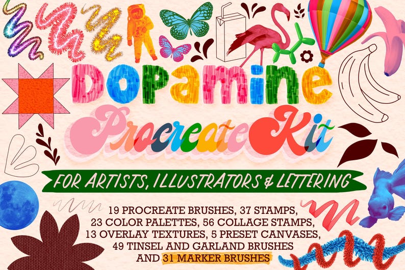 Procreate Brushes | Dopamine Art Library Kit | Maximalist Collage ...