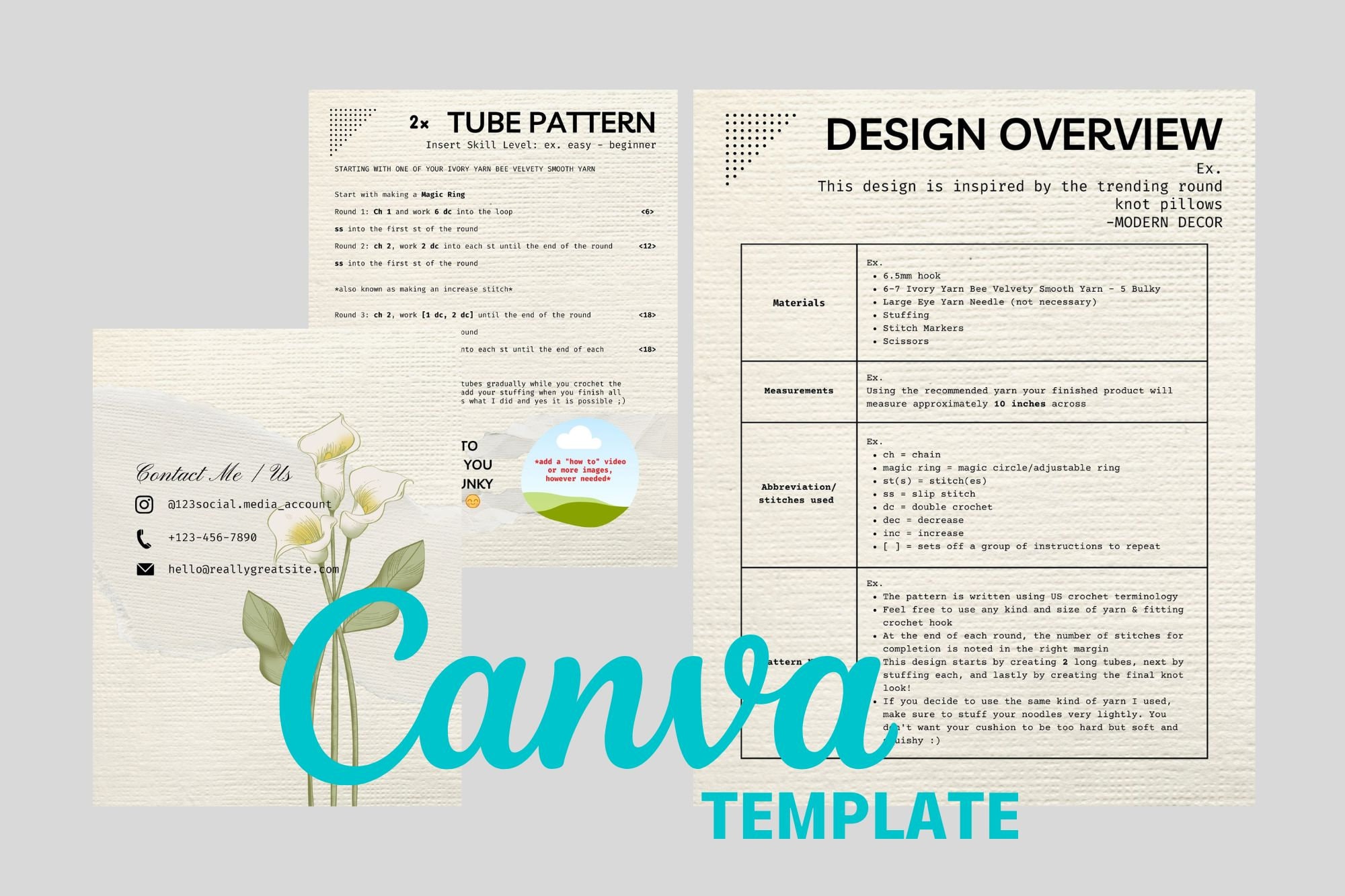 Crochet Knit Canva Pattern Template | Digital File | Beige Utilitarian ...