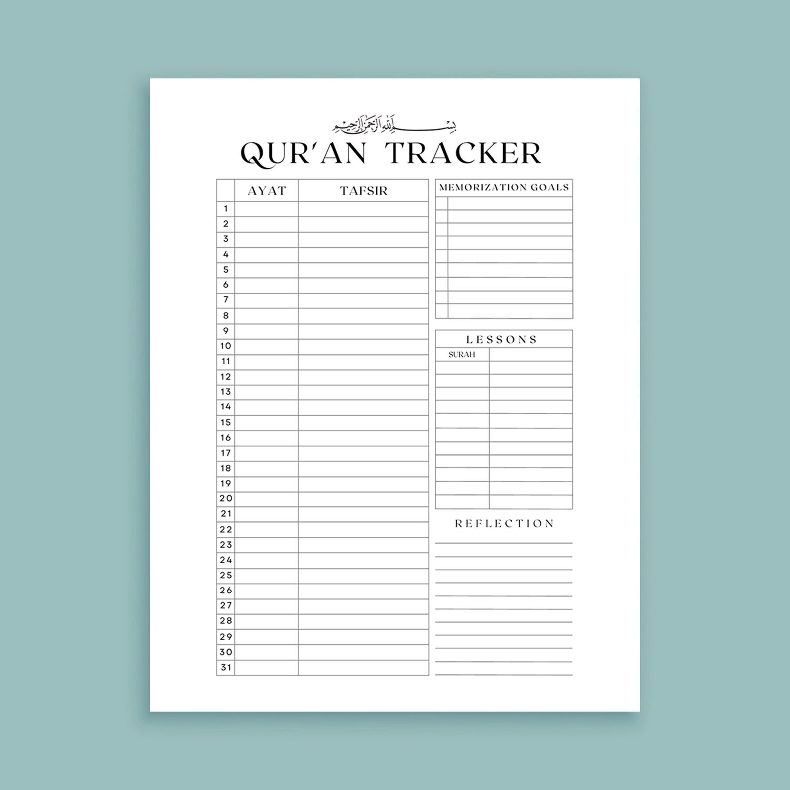 Qur'an Tracker | Muslim Quran Tracker | Islamic Art Prints | Track Your ...