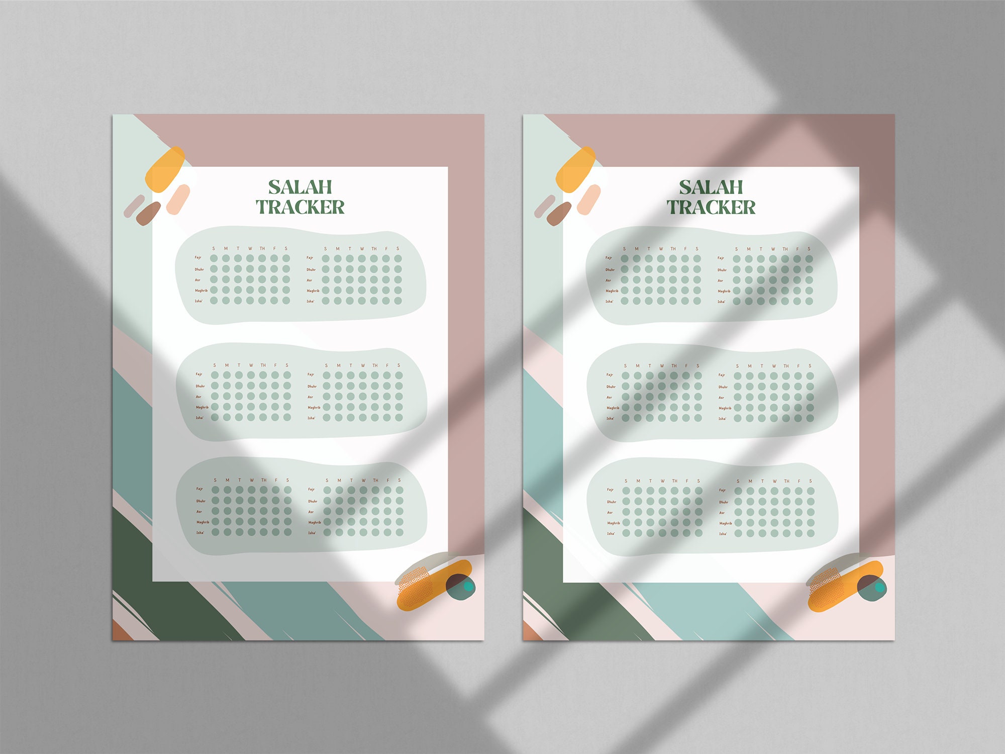 Salah Tracker Graphic Design Theme Muslim Prayers WEEKLY - Etsy
