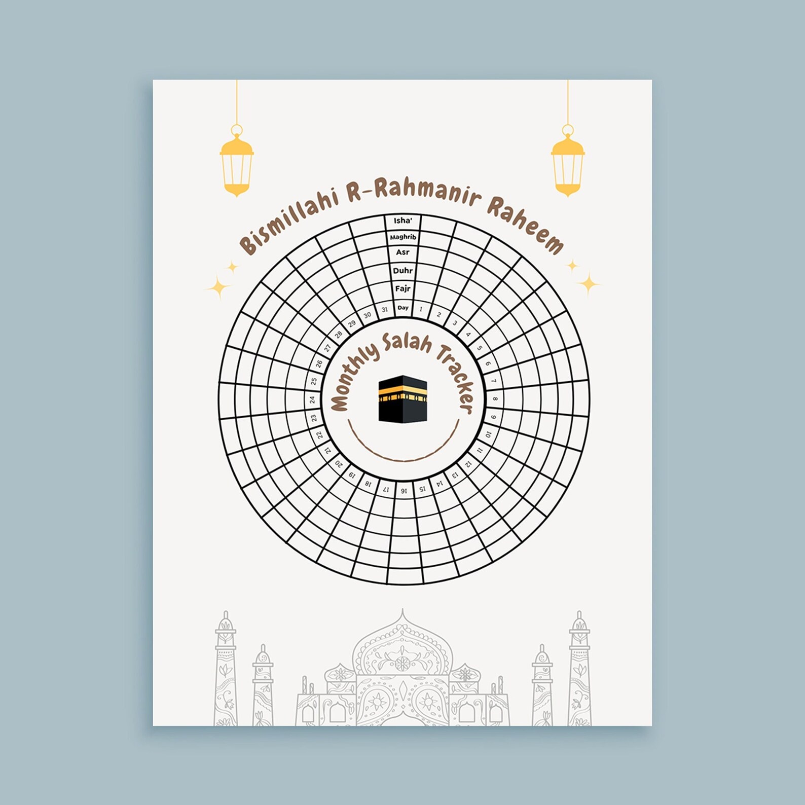 Monthly Salah Tracker: Islamic Prayer Checklist (digital Download) - Etsy