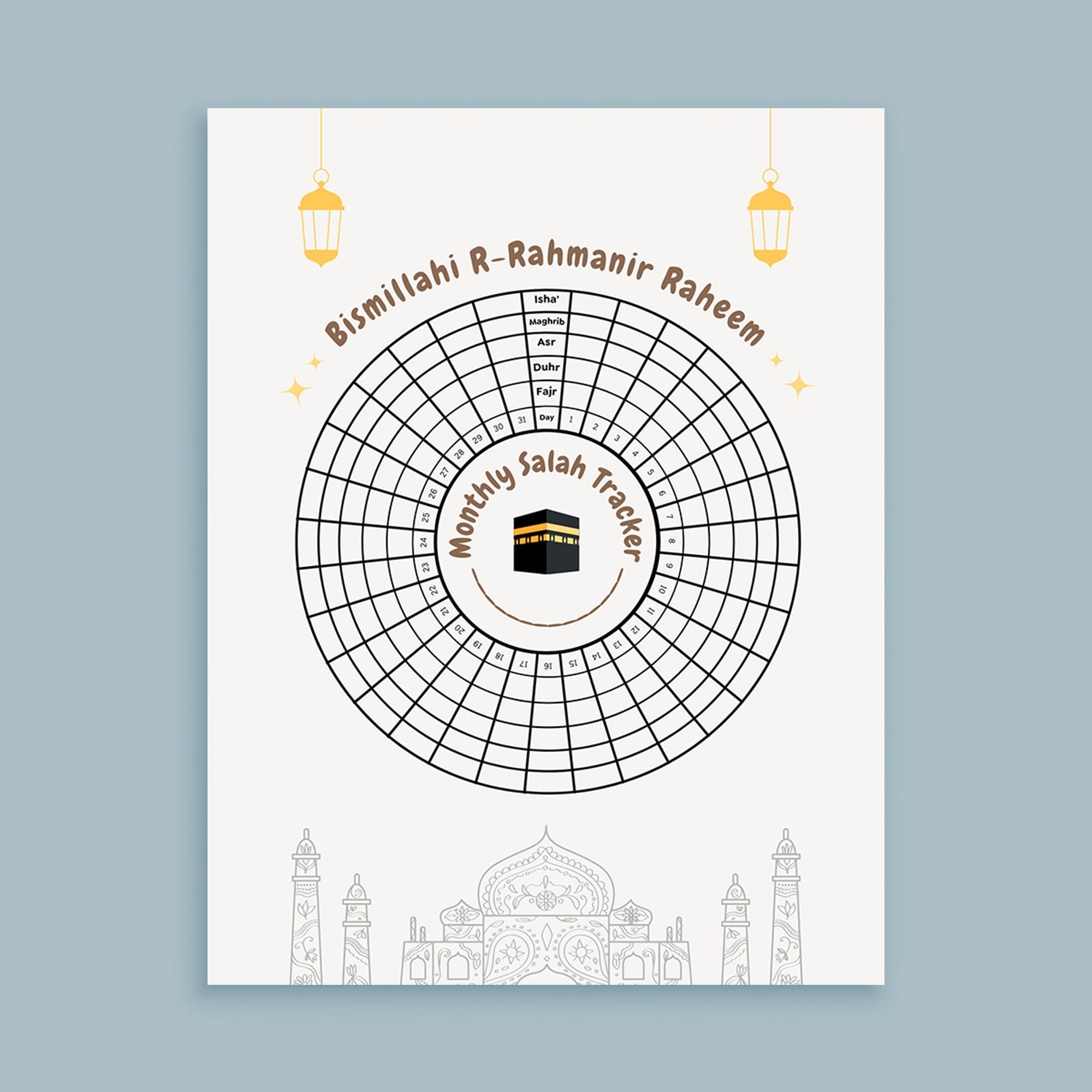 Monthly Salah Tracker: Islamic Prayer Checklist (digital Download) - Etsy